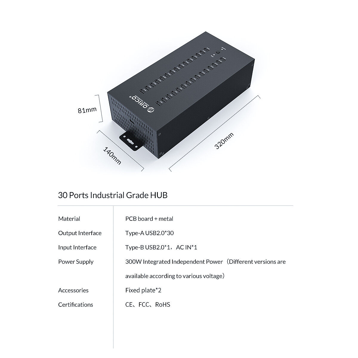 Orico Industrial Usb Hub, 30 Ports Mountable 150w Powered Industrial ...