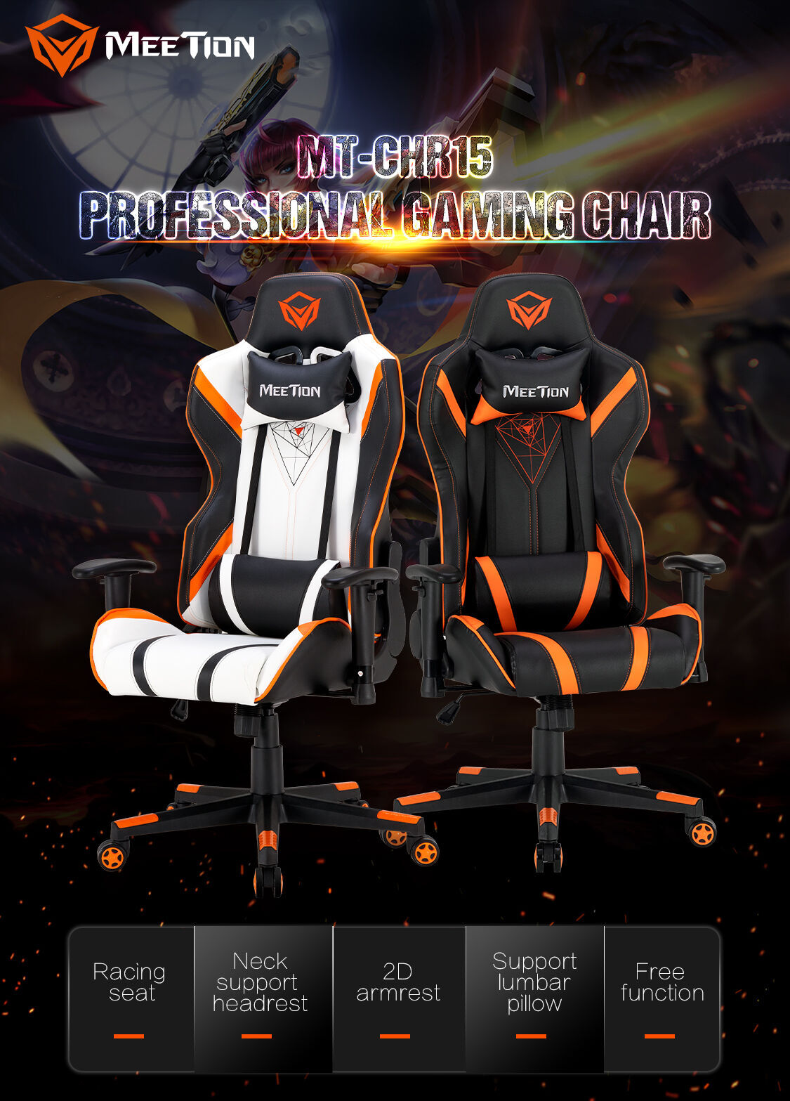 Meetion Mt-chr15 Red And Black Adjustable High-end Artificial Leather ...