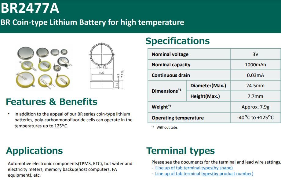Buy Wholesale China Tpms Etc Panasonic Br2477a-hbn Coin‐type Lithium ...