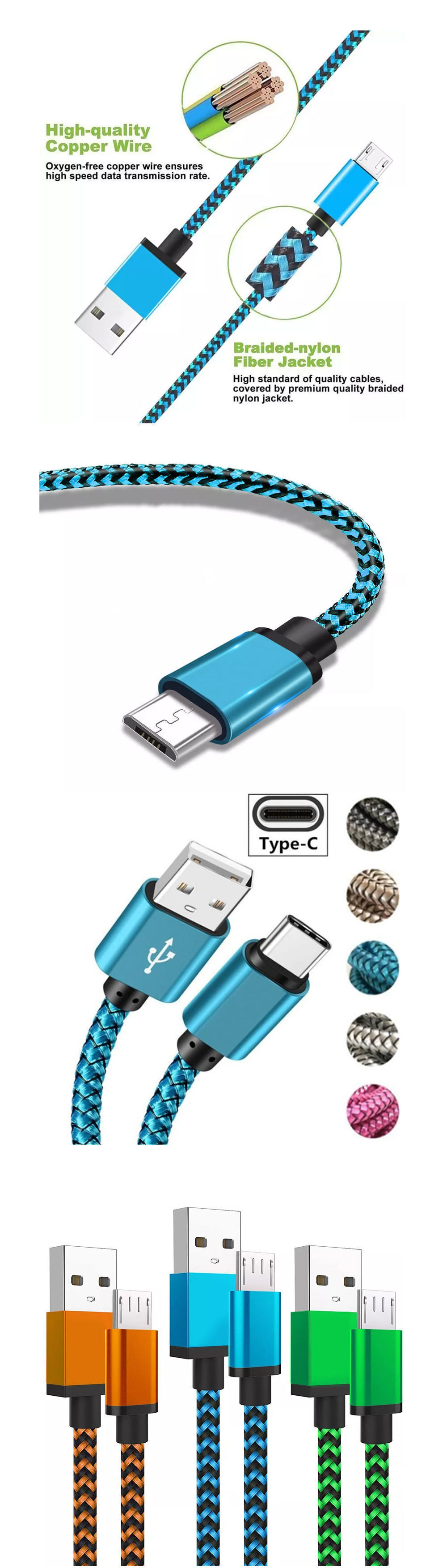 Factory Price Power Cord Nylon Braided Usb Cable Mobile Phone Fast ...