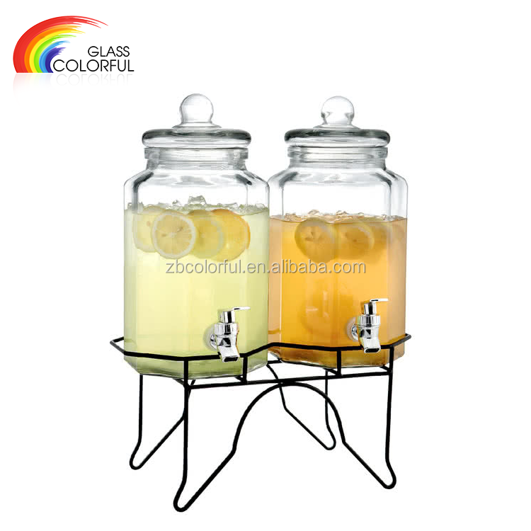 Glass Drink Water Beverage Dispenser Glass Beer Tap With Glass Lid And ...