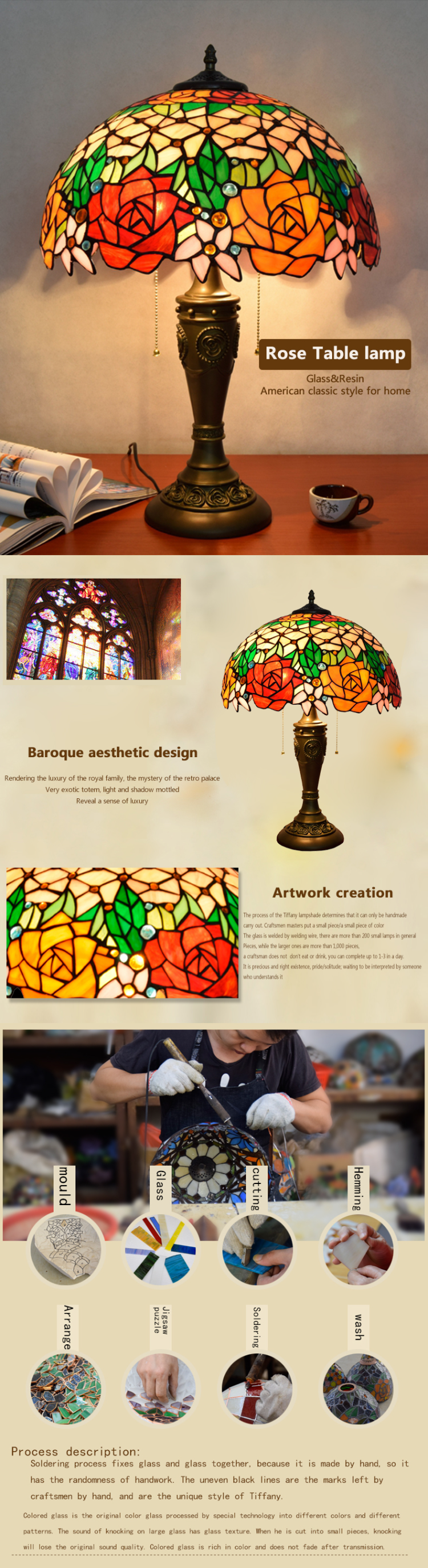 Lamps Stained Glass Tall Lamp Shade Table Lighting Style 16 Inch Animal ...