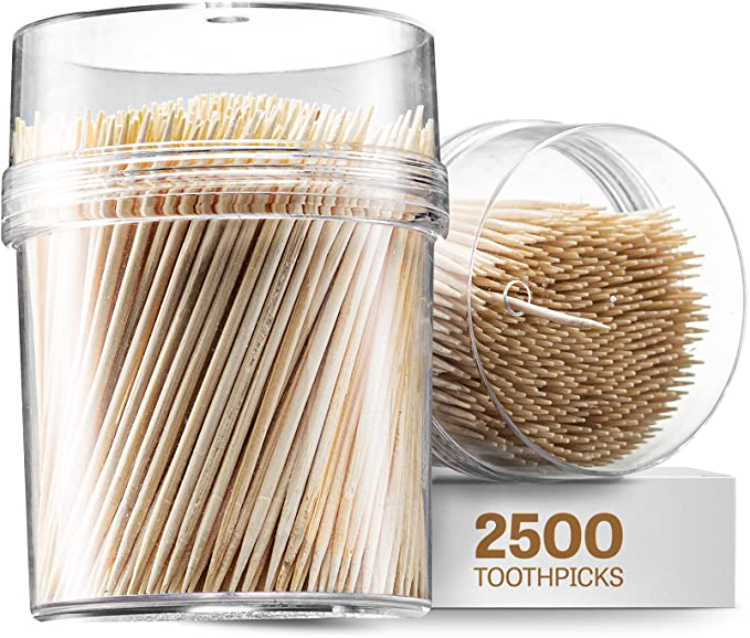 2500 Wooden Toothpicks - With Reusable Holder | Sturdy Smooth Tooth ...