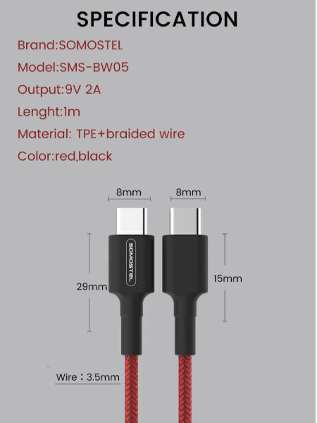Buy Wholesale China Somostel Bw05 Pd 18w Fast Charging Cable Braided ...