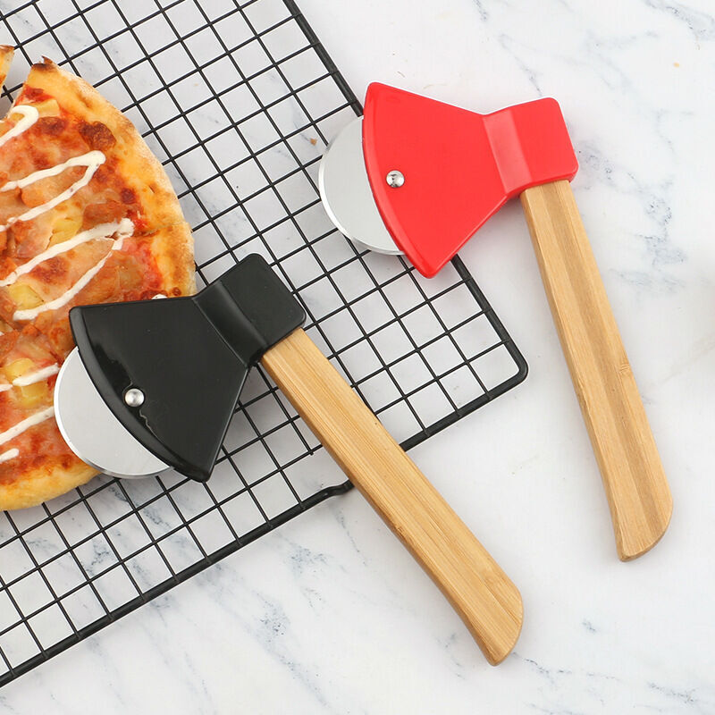Axe With Bamboo Handle Pizza Cutter, Rotating Bladehome Kitchen Cutting ...