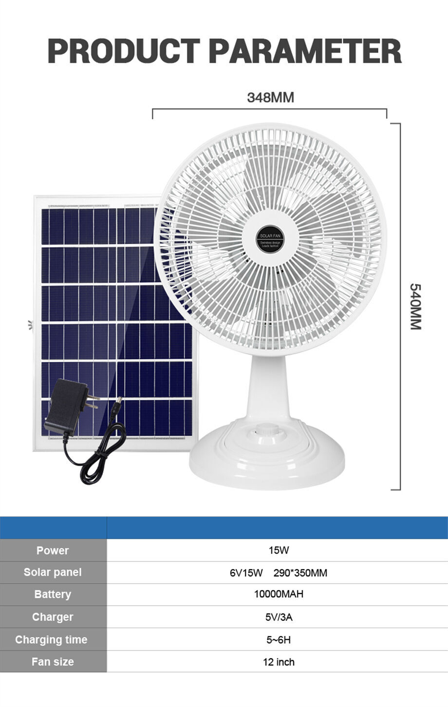 Buy Wholesale China Outdoor 12 Inch Ac 7.4v Dc Solar Electric Fan ...