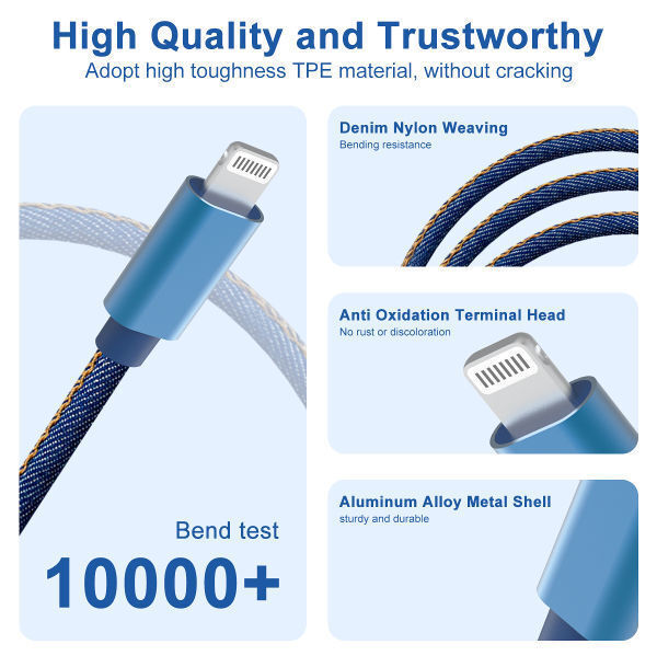 Grs Certified Denim Fiber Jacket Mfi Certified Lightning Cable - Buy ...