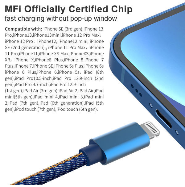 Grs Certified Denim Fiber Jacket Mfi Certified Lightning Cable - Buy ...