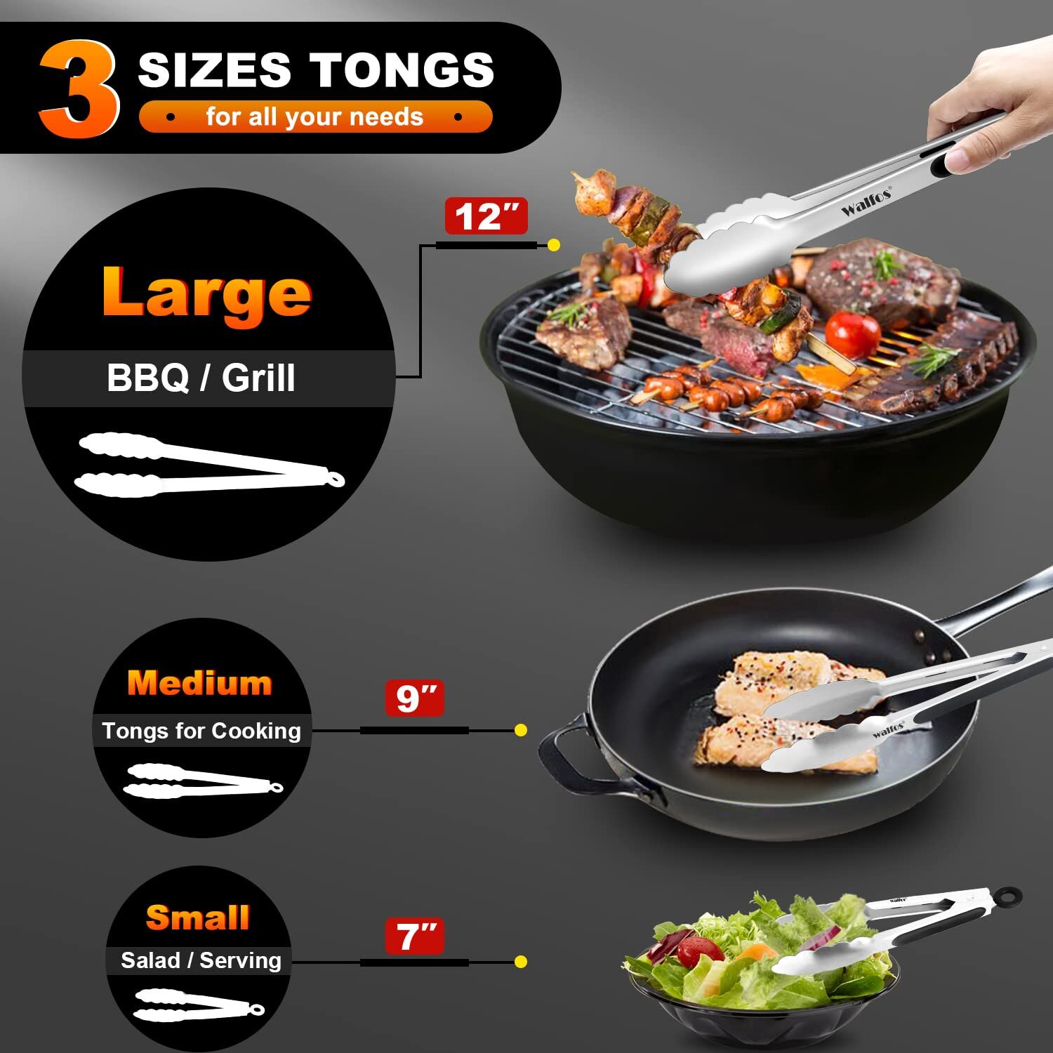 Grill Tongs, Ultimate Stainless Steel Bbq Tongs For Grilling, Cooking ...