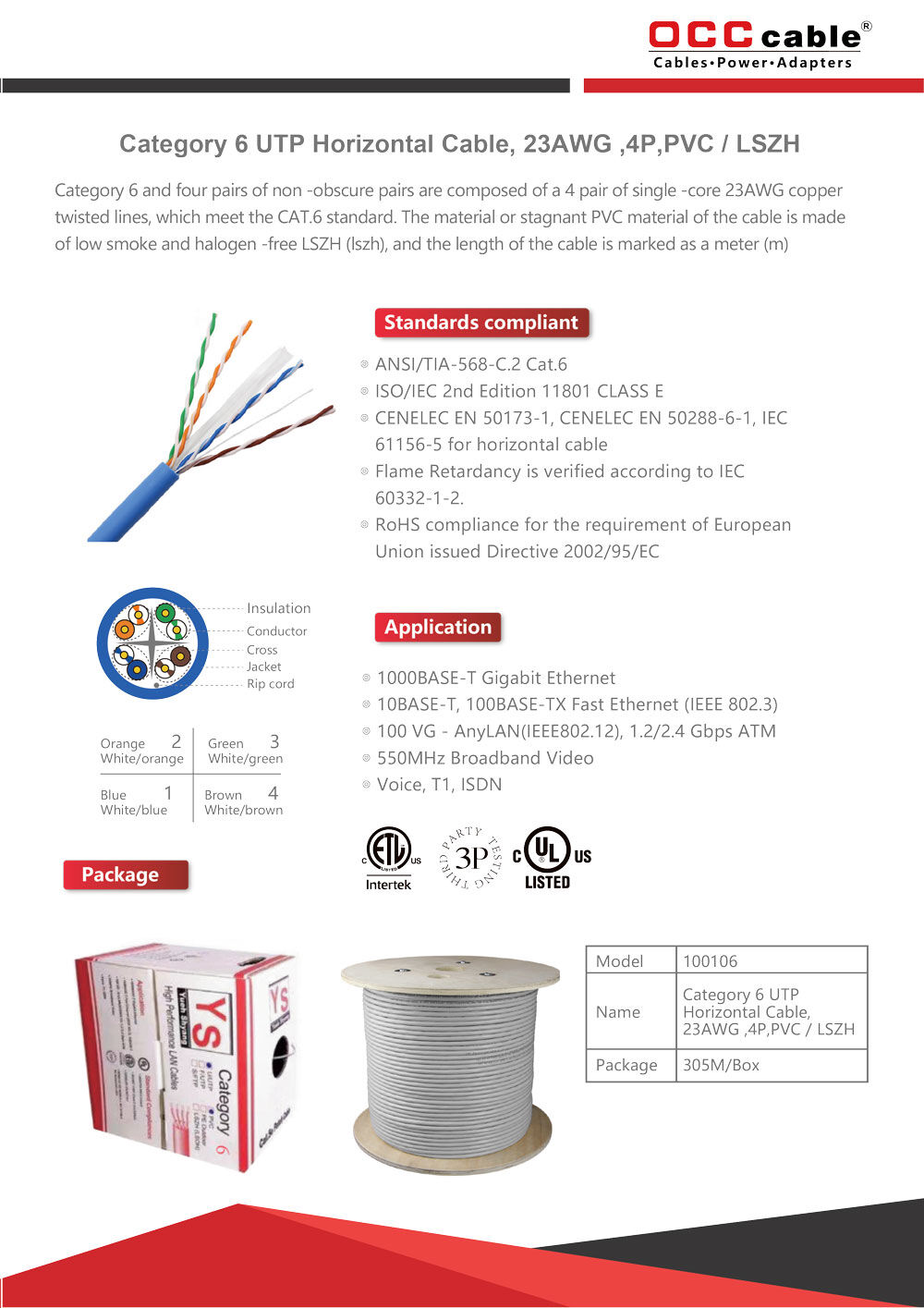 Buy Wholesale China Category 6 Utp Horizontal Cable, 23awg ,4p, Pvc ...