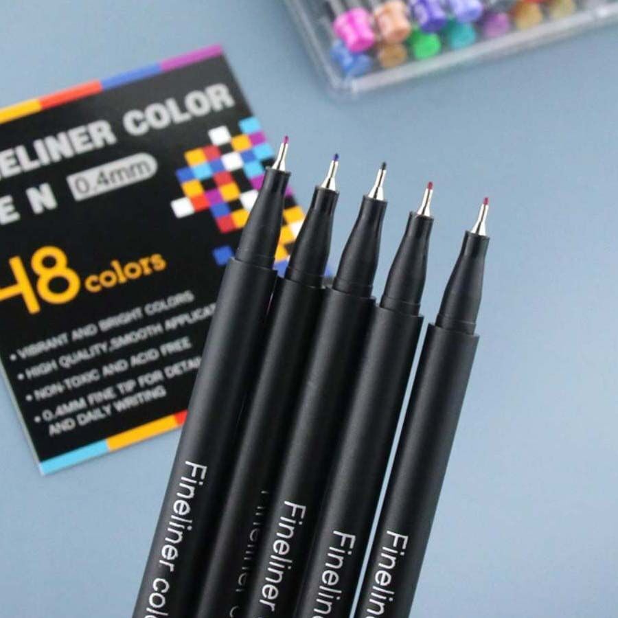 48 Colors 0.4mm Fineliner Black Barrel Fine Tip Marker Pen - Buy China ...