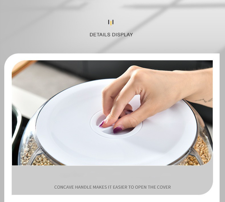 Round Dry Food Dispenser 360 6-in-1 Rotating Plastic Grain Storage ...