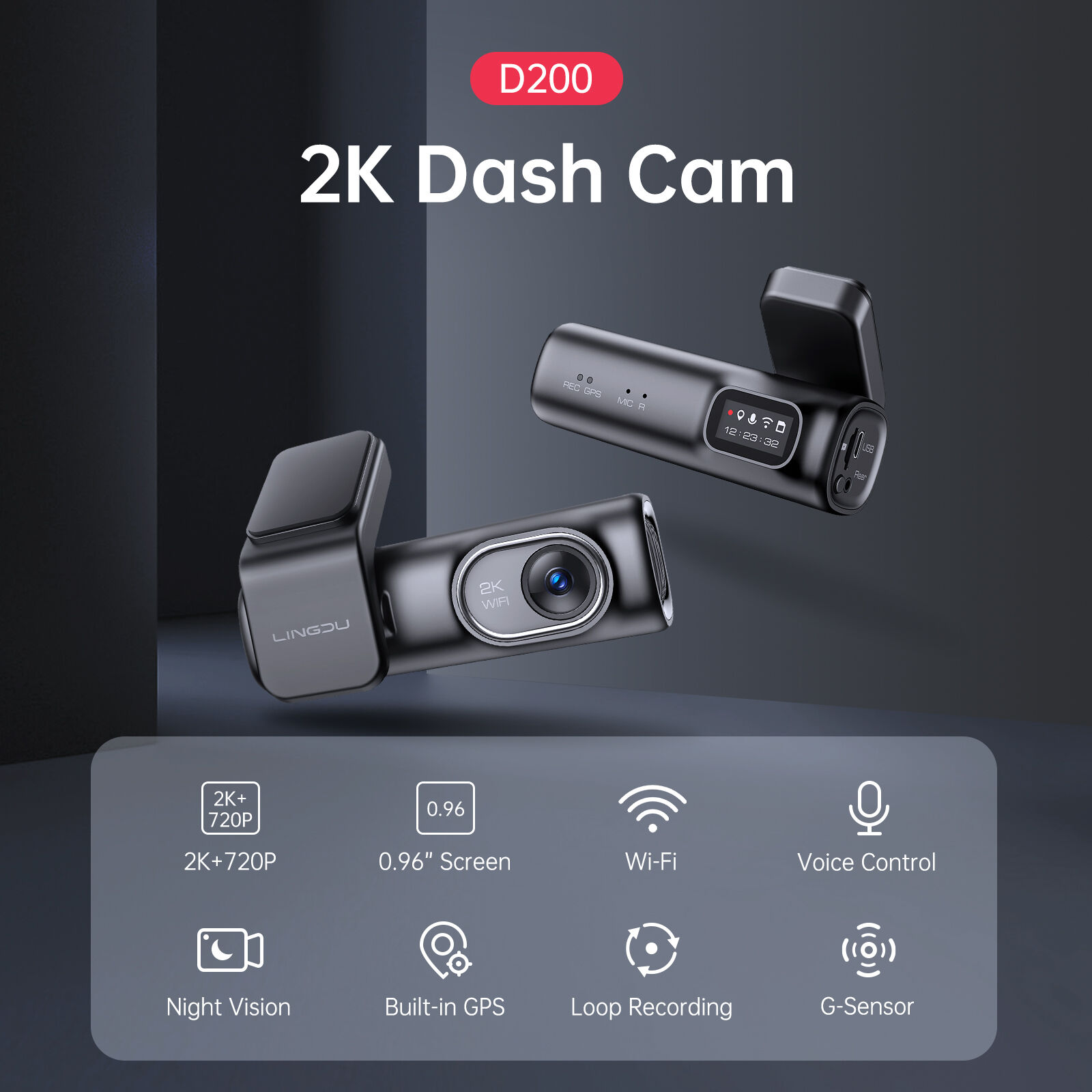 Buy Wholesale China Lingdu D200 2k+720p 2 Channel Dual Dash Cam With Wifi Gps Smart Voice ...