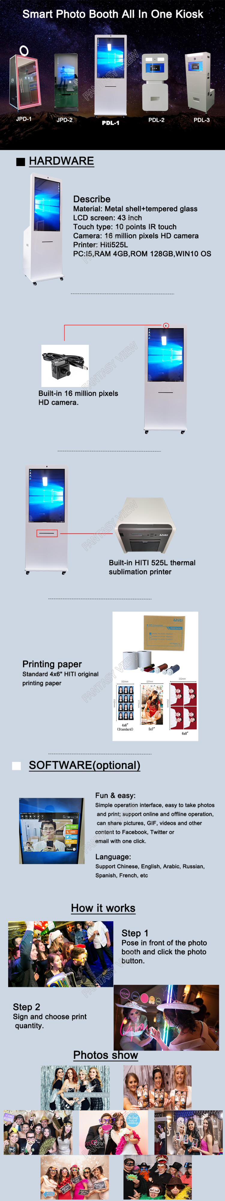 Selfie Instagram Portable Photo Mirror Booth Machine 43 Inch Photobooth Kiosk With Printer ...