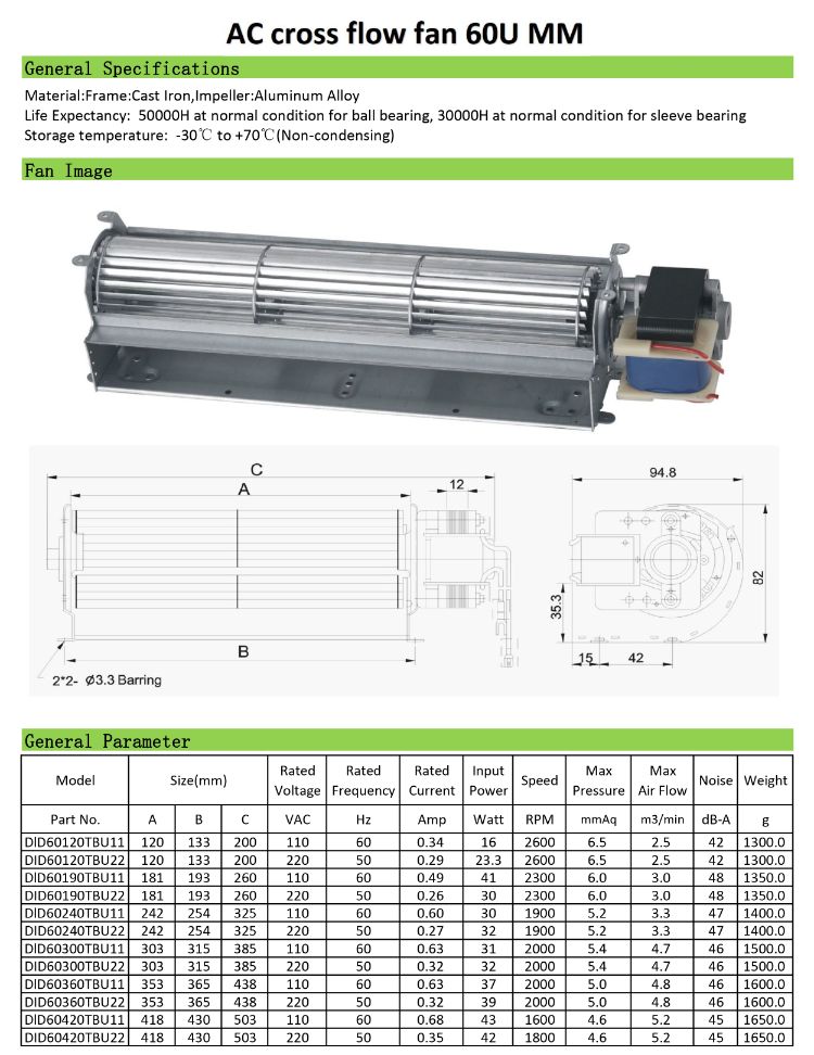 Cross Flow Fan 60185 60180 With Heating Rack Quiet Suitable For Cross ...