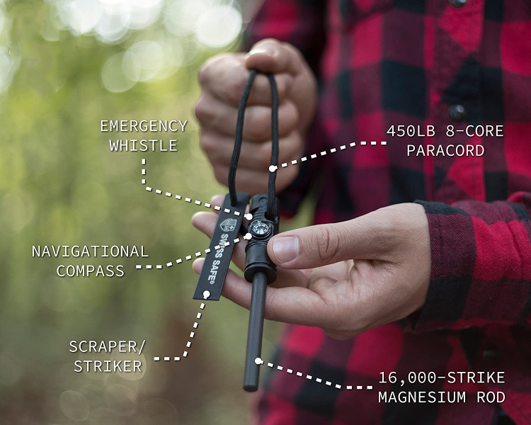 5-in-1 Fire Starter With Compass, Paracord And Whistle For Emergency ...