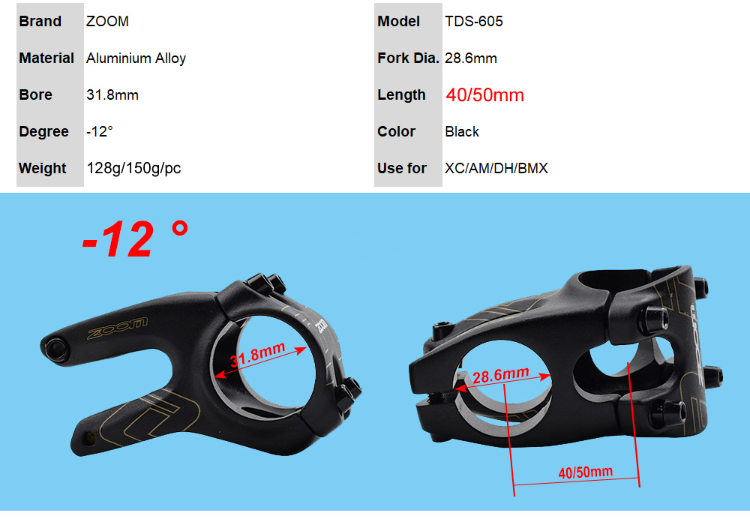 Buy Wholesale China Zoom Tds-605 Alloy Bike Stem 28.6*31.8mm Aluminium ...