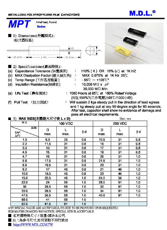 Bulk Buy Taiwan Wholesale M.d.l. 3.9uf 100v Mpt Metallized ...