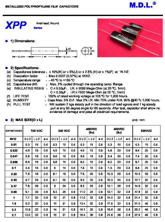M.d.l. 0.47uf 600v Xpp Type Metallized Polypropylene Film Capacitors ...