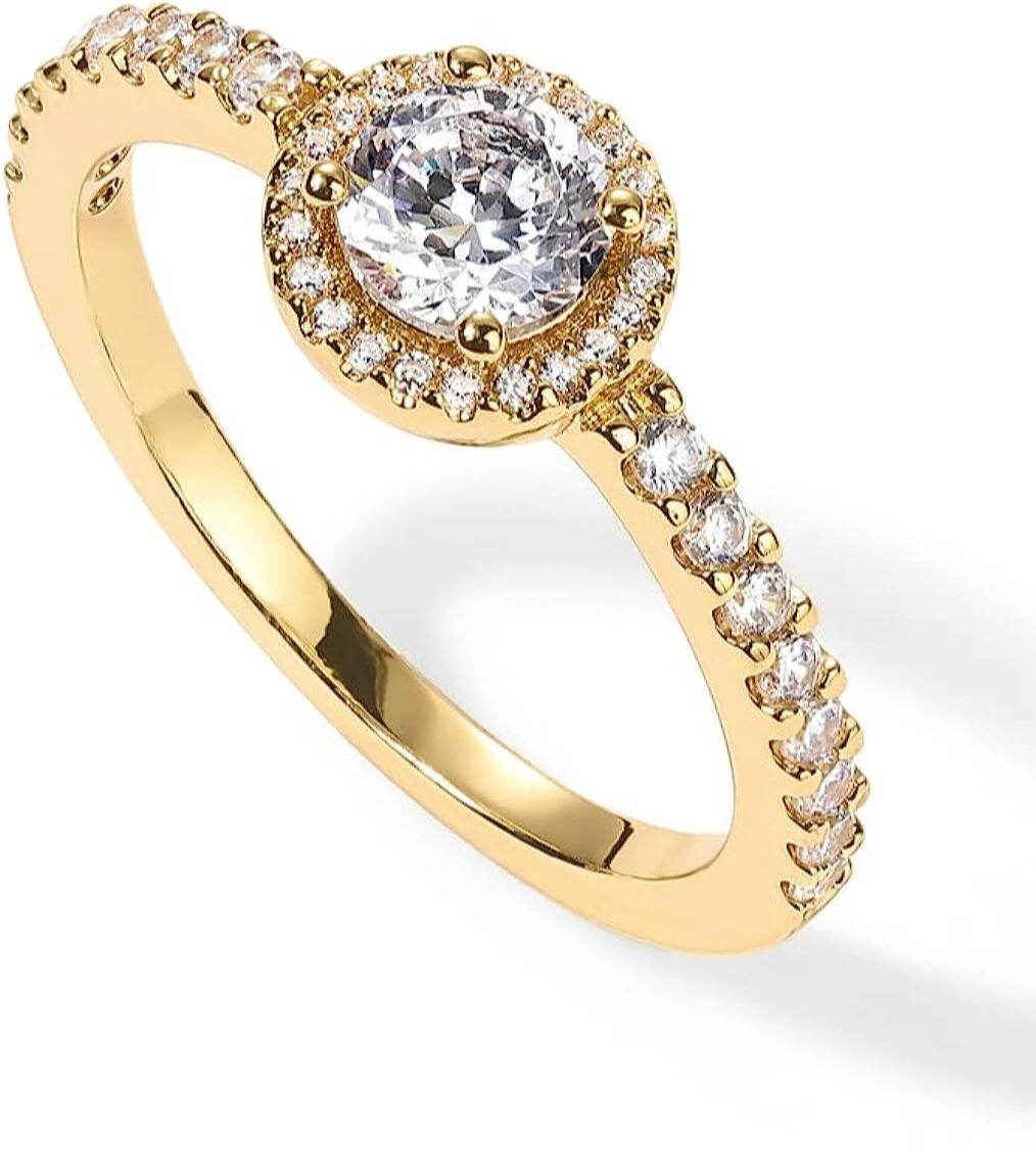 14k Gold Plated Halo Heart Ring For Women Square Round Promise Rings ...