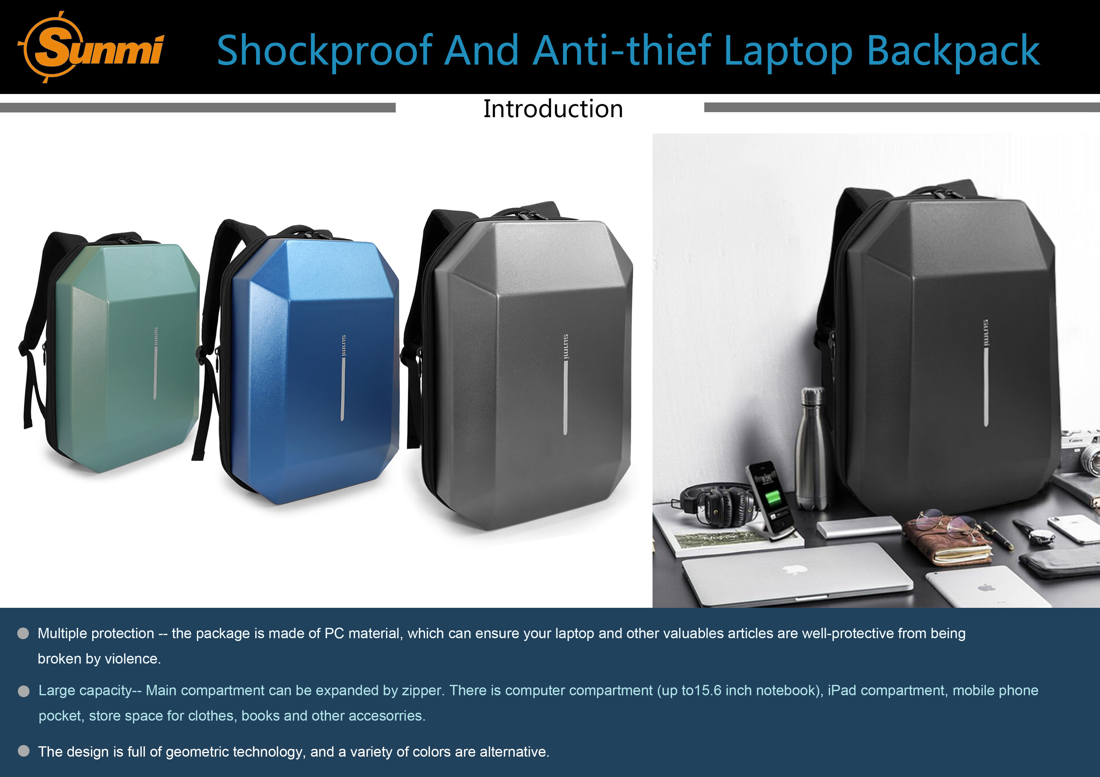 Smart Travel Backpack Armored Backpack Hard Case Rugged Backpack, Hard ...