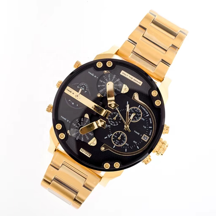 New Arrivals Original Dz Big Black Dial Gold Tone Stainless Steel ...