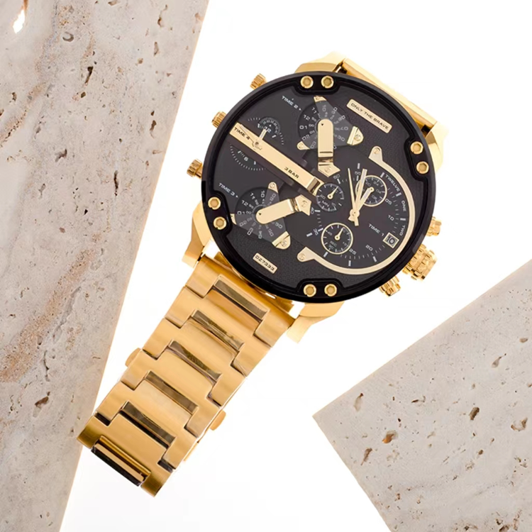 New Arrivals Original Dz Big Black Dial Gold Tone Stainless Steel ...