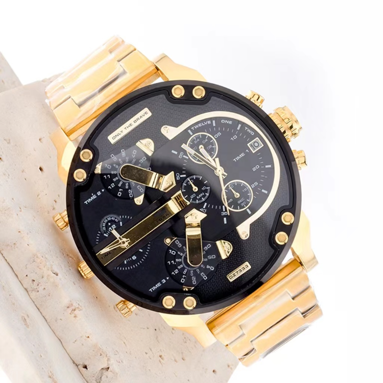 New Arrivals Original Dz Big Black Dial Gold Tone Stainless Steel ...