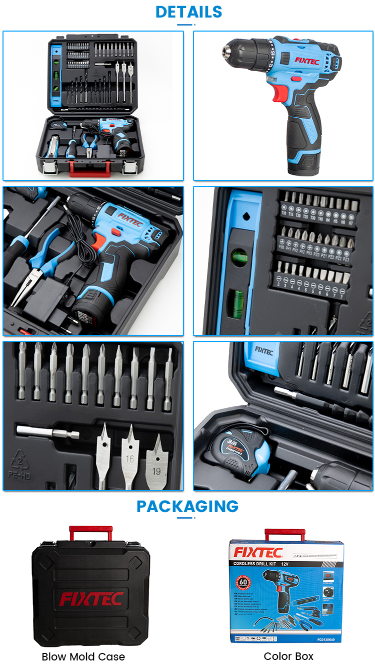 Fixtec Handheld 12v Drill Machine Cordless Drill Electrical Tool Set ...