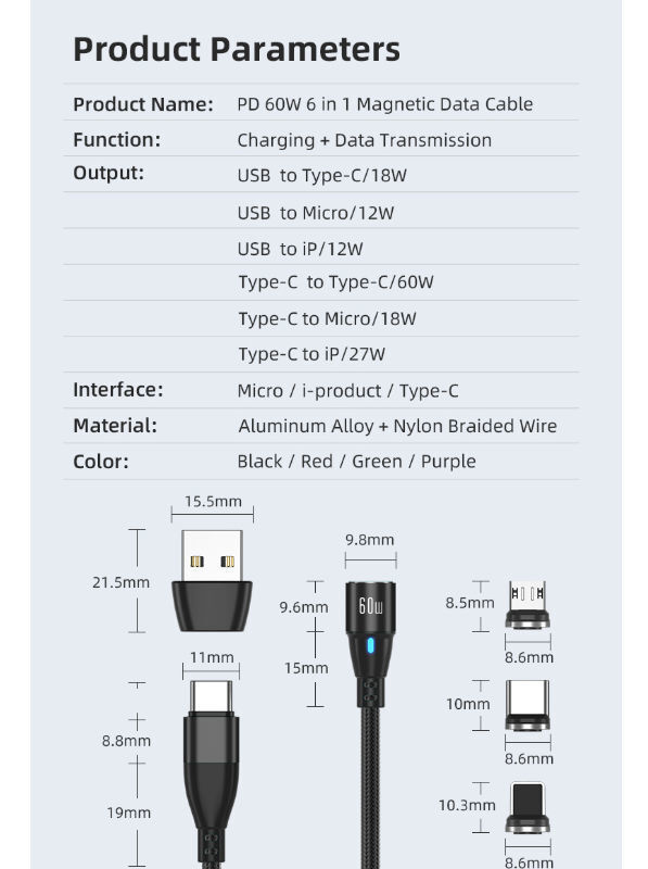 Buy Wholesale China Agnet Cable 6 In 1 Pd Cable 100w 1.5m & 100w Pd ...