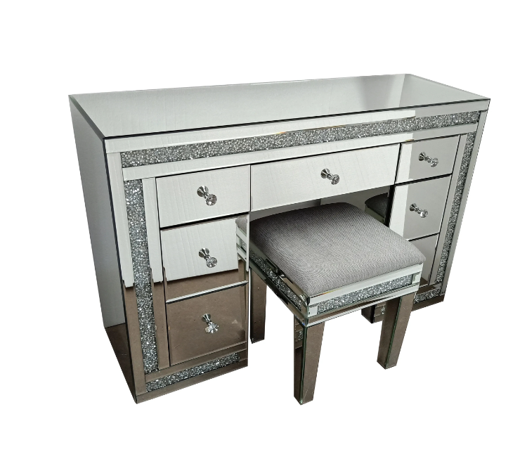 Modern Glam Mirrored Frame Shinny Crystal Decor Vanity Table Dresser ...