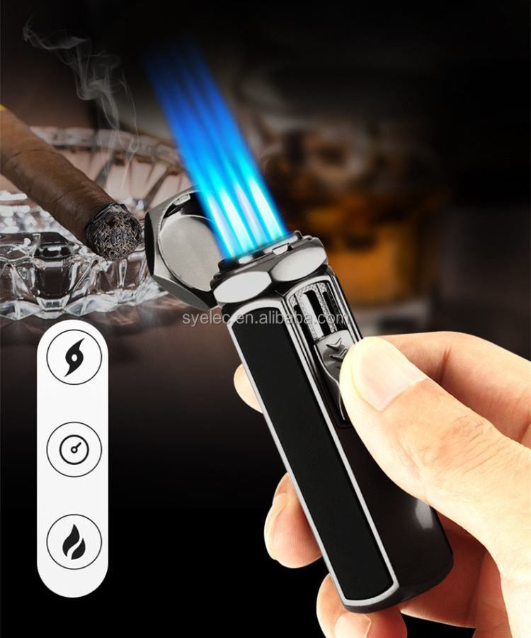 Promotion Windproof Cigarette Cigar Smoking Jet Custom Logo Lighter Butane Recycle Filling Gas ...