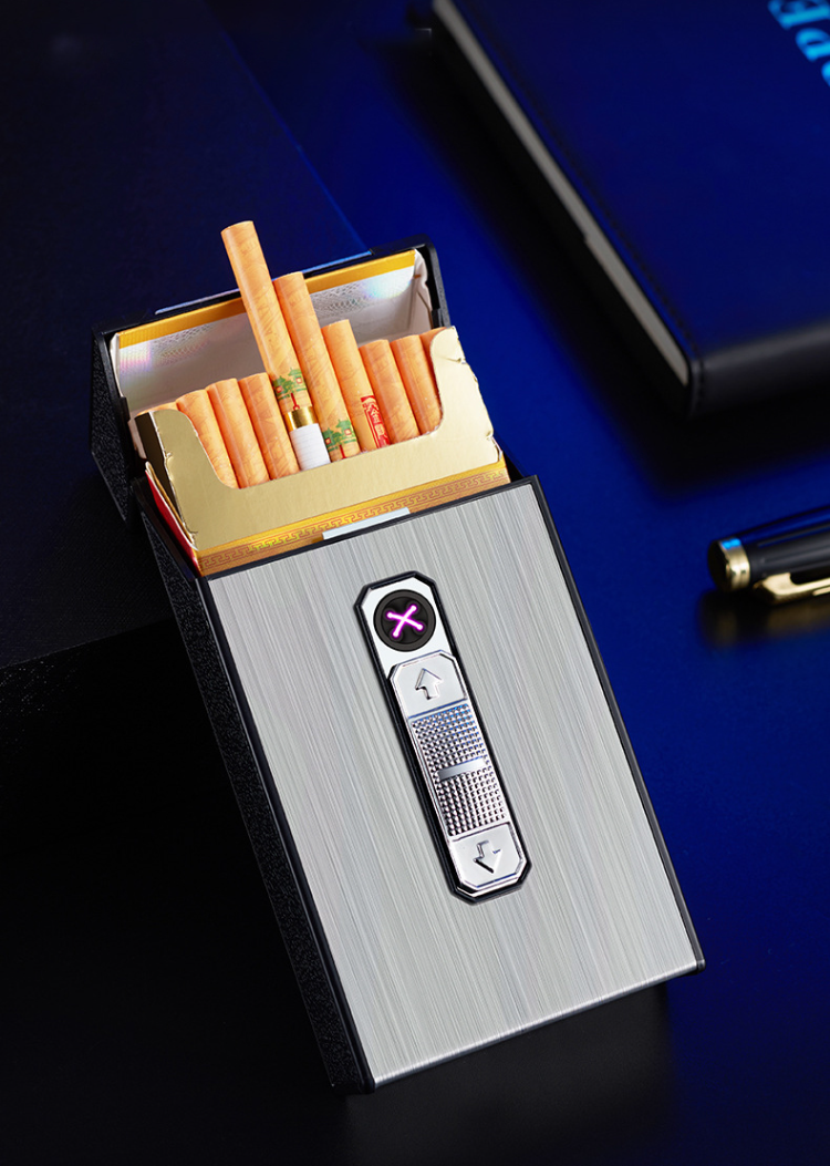 Fine Cigarette Usb Rechargeable Cigarette Box Dual Arc Lighter 20 Pieces Pack All-in-one Lighter ...