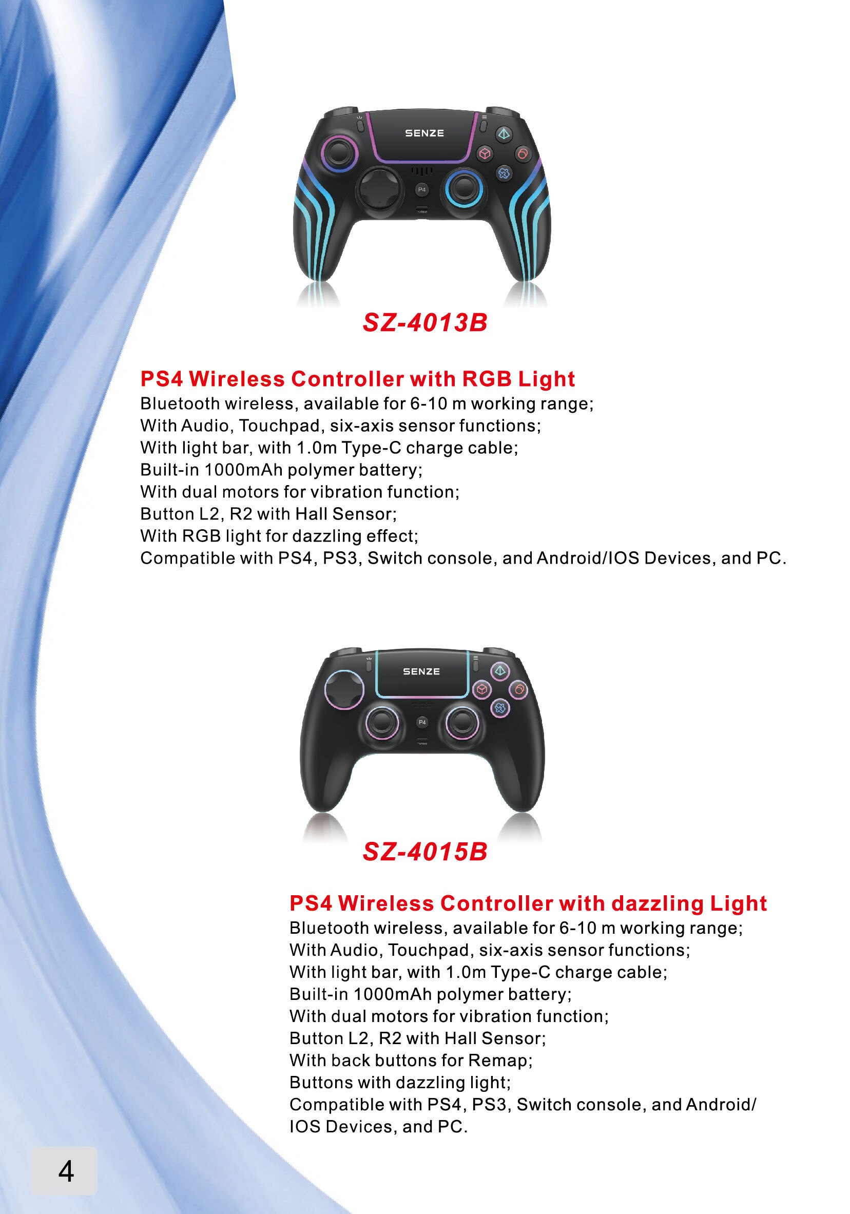 Senze Factory Oem/odm Ps4 Wireless Controller With Rgb Led, New Dual ...