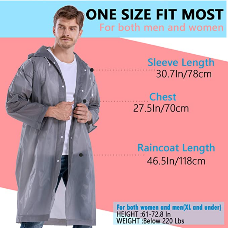 Waterproof Long Translucent Rain Ponchos For Adults Reusable Eva ...