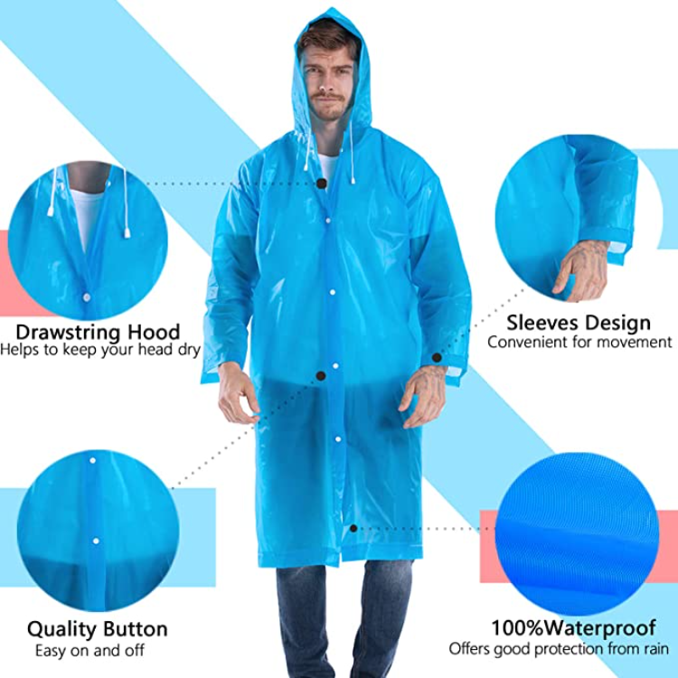 Waterproof Long Translucent Rain Ponchos For Adults Reusable Eva ...