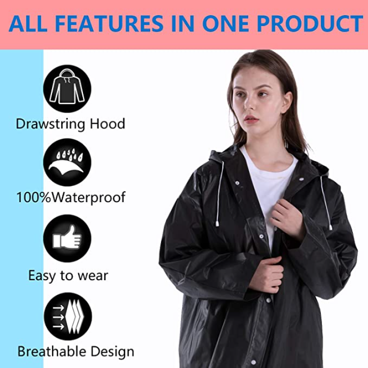 Waterproof Long Translucent Rain Ponchos For Adults Reusable Eva ...