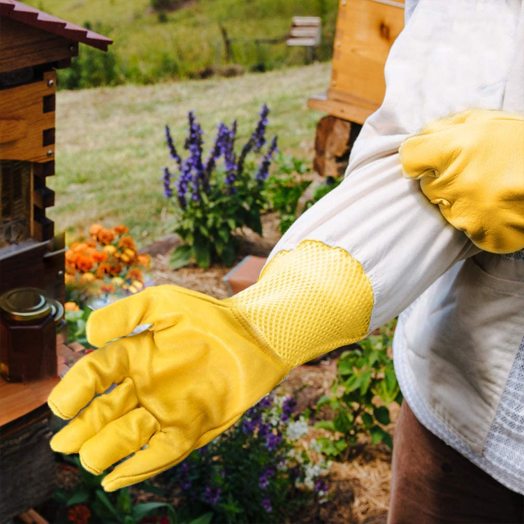 Bulk Buy China Wholesale Goatskin Leather Honey Bee Keeping Work Gloves Canvas Cuff Long Sleeve ...