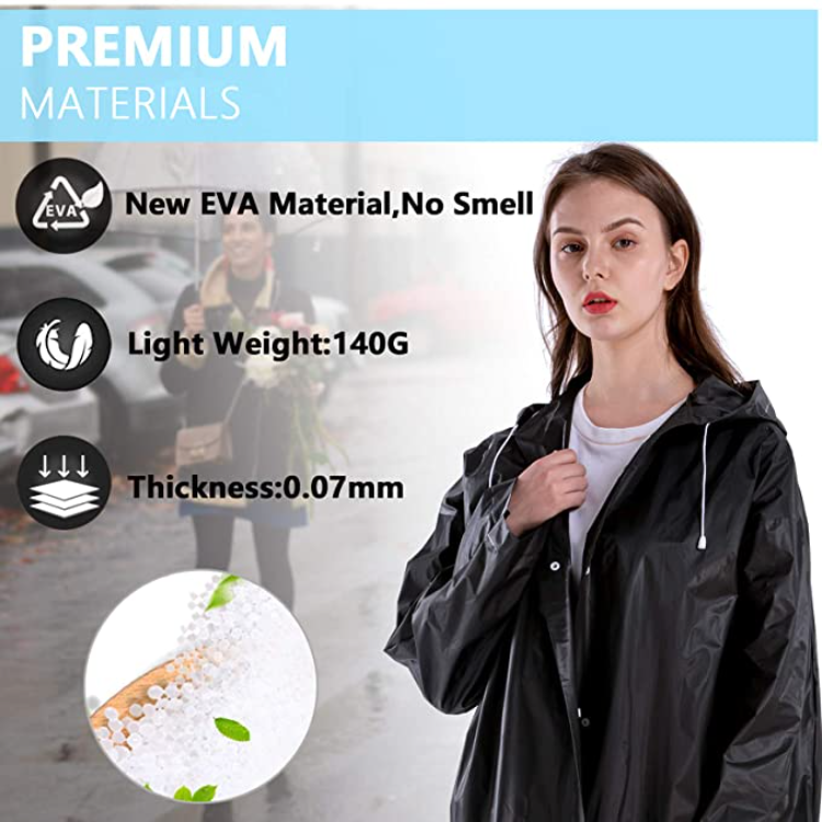 Long Translucent Rain Poncho Adults Eva Reusable Raincoat Emergency ...