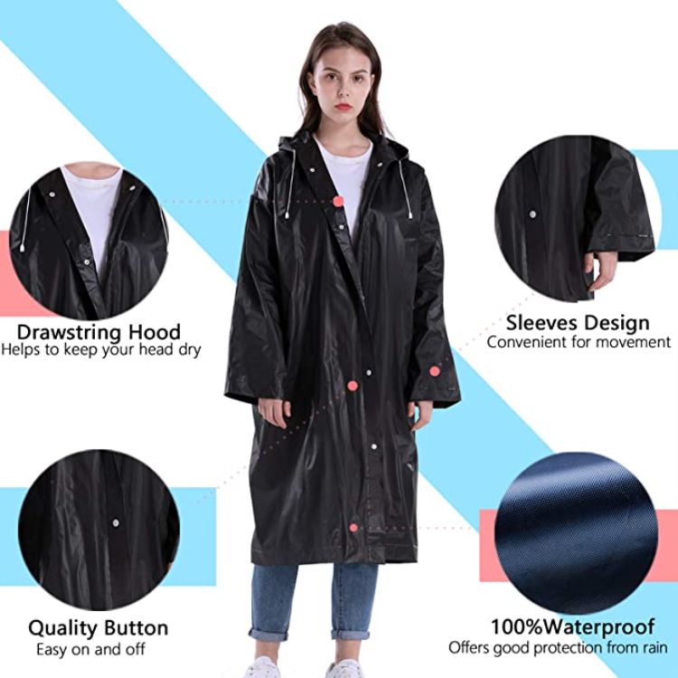 Long Translucent Rain Poncho Adults Eva Reusable Raincoat Emergency ...