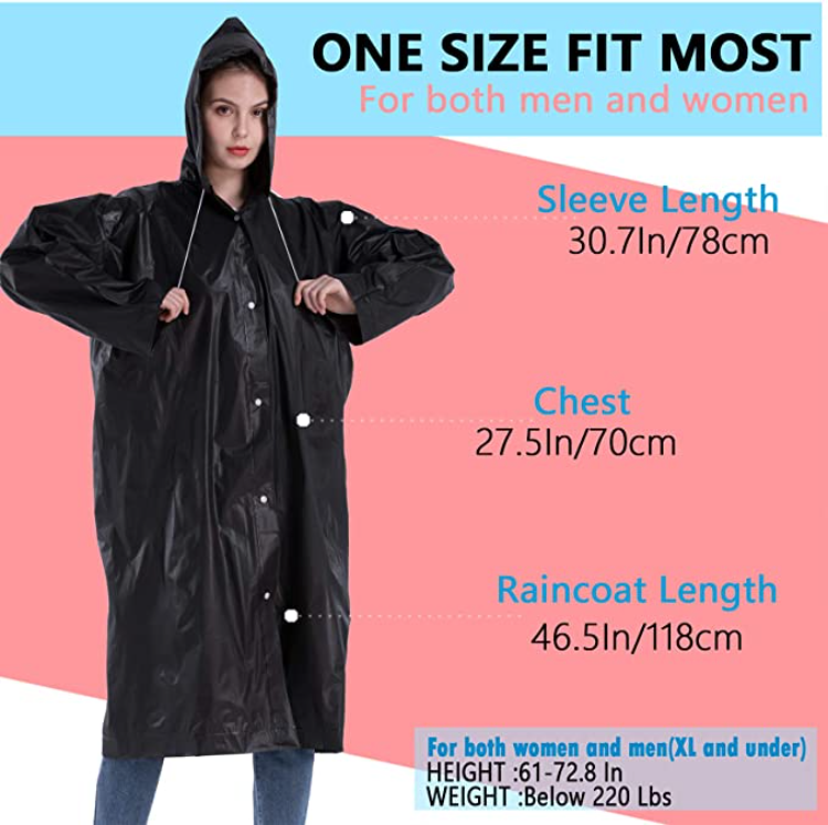Long Translucent Rain Poncho Adults Eva Reusable Raincoat Emergency ...