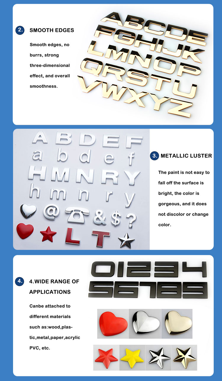 Custom Metallic Labels Waterproof Transfer Metal Letters 3d Embossed ...