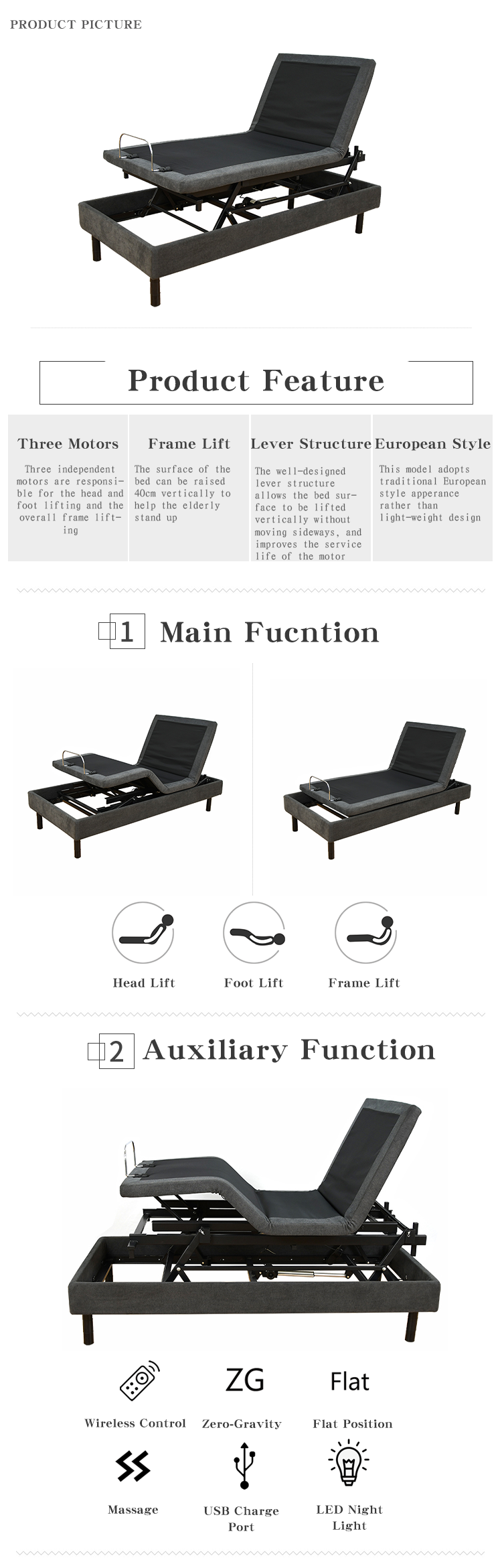 Rondure R200t Smart Nursing Home Bed Adjustable Electric Lifting Bed ...