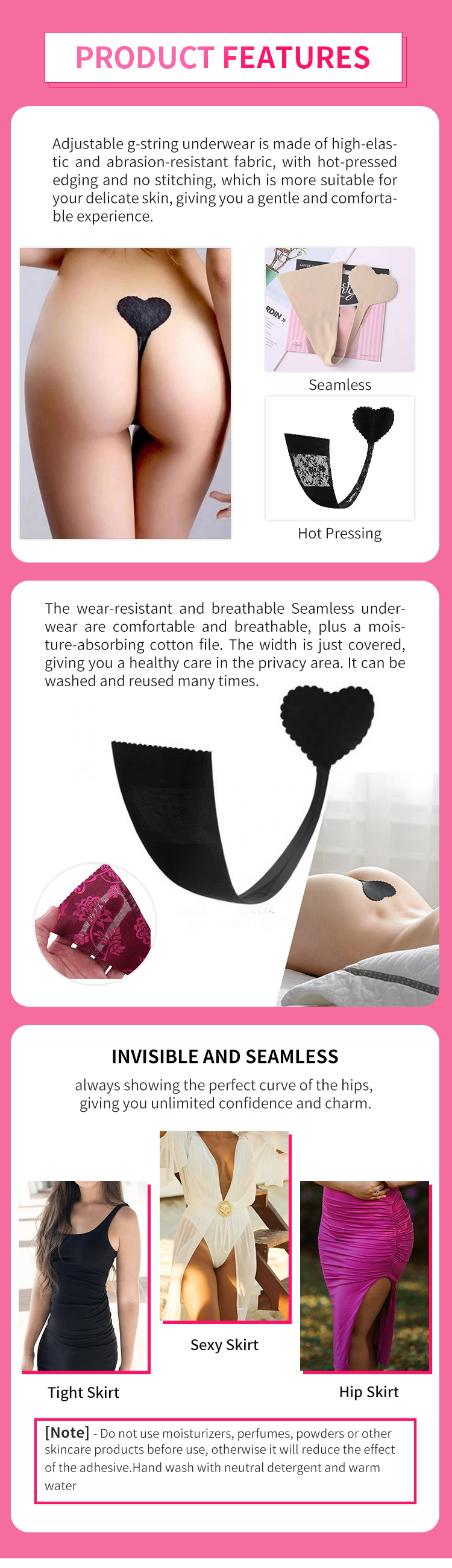 One Piece Seamless Sexy C String Sticky Invisible Underwear Women No More Panty Lines Reusable ...