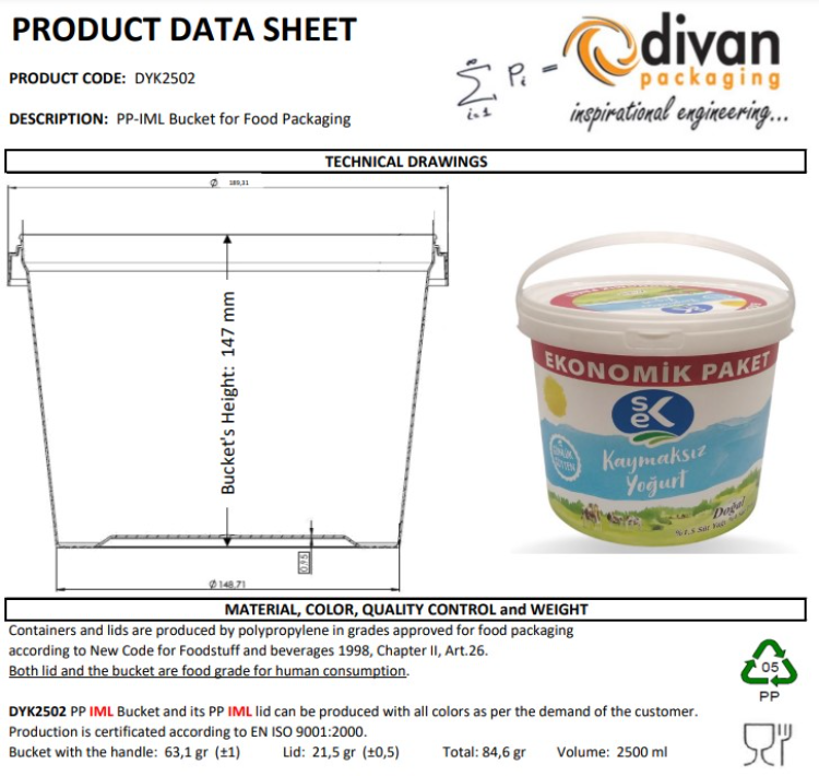 Buy Wholesale Turkey Dyk2502 Round 2500ml Temper Evident Pp Iml Bucket ...