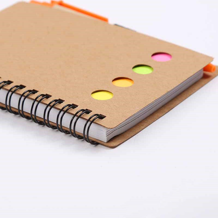 Kraft Paper Spiral Notebook Notepad With Pen Sticky Notes Page Marker ...