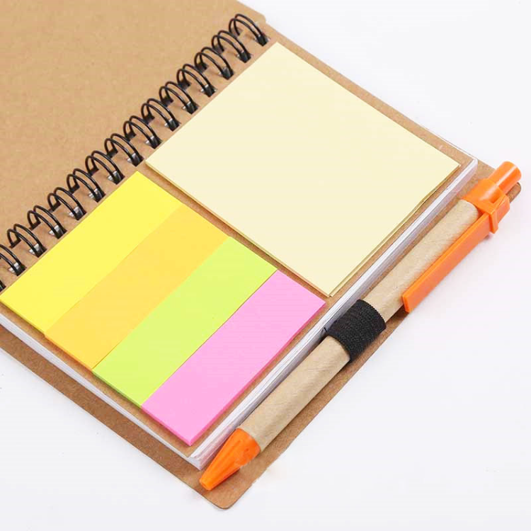 Kraft Paper Spiral Notebook Notepad With Pen Sticky Notes Page Marker ...