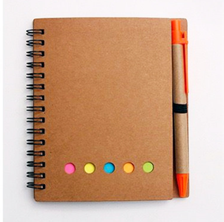 Kraft Paper Spiral Notebook Notepad With Pen Sticky Notes Page Marker ...