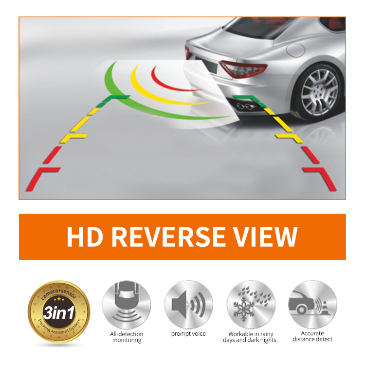 3 In 1 Vehicle Backup Camera Video Parking Sensor Car Reverse Backup ...