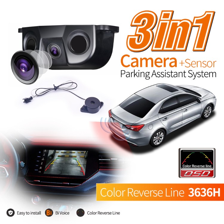 3 In 1 Vehicle Backup Camera Video Parking Sensor Car Reverse Backup ...